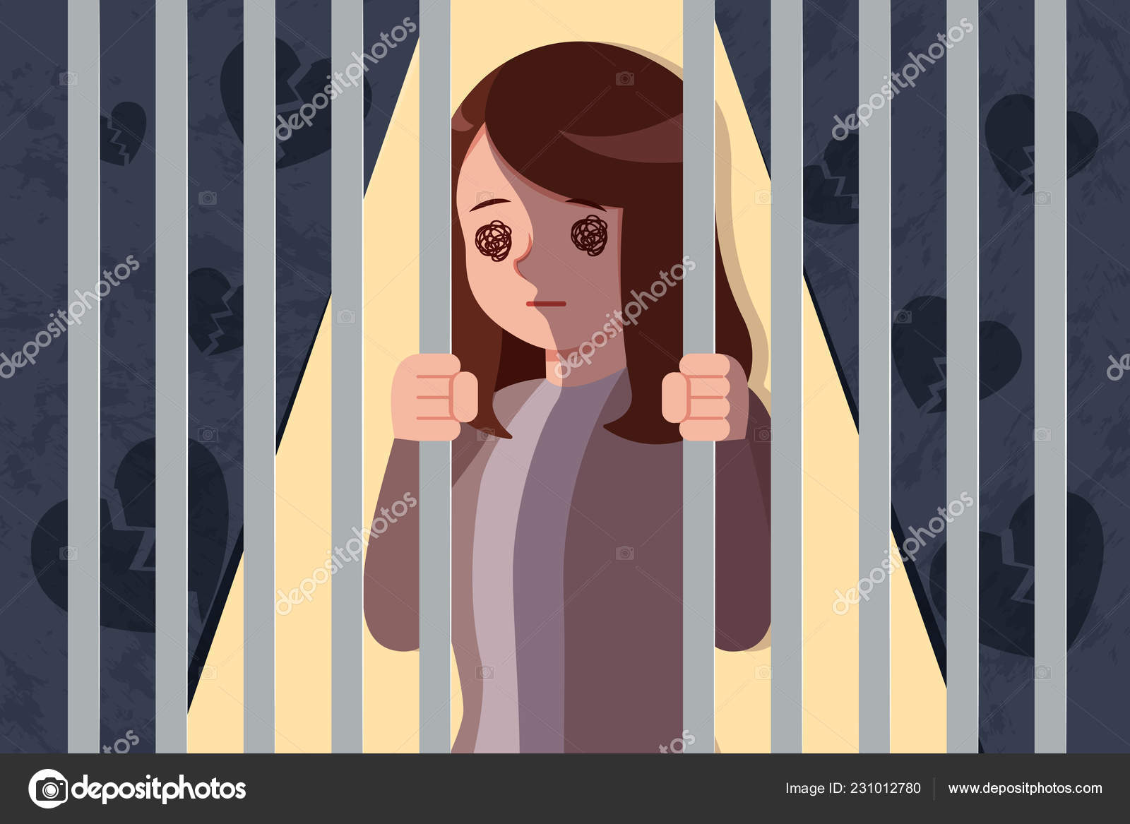 Mujer Triste Deprimida Atrapada Una Prisión vector, gráfico vectorial ...