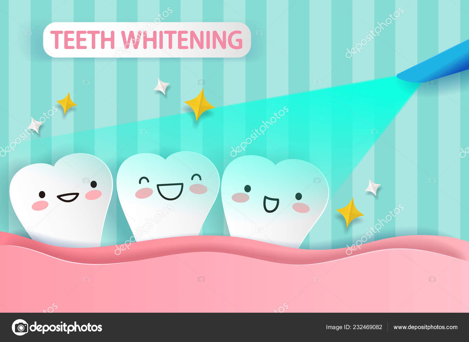 Cute Cartoon Tooth Smile Happy Whitening Concept Stock Vector by ...