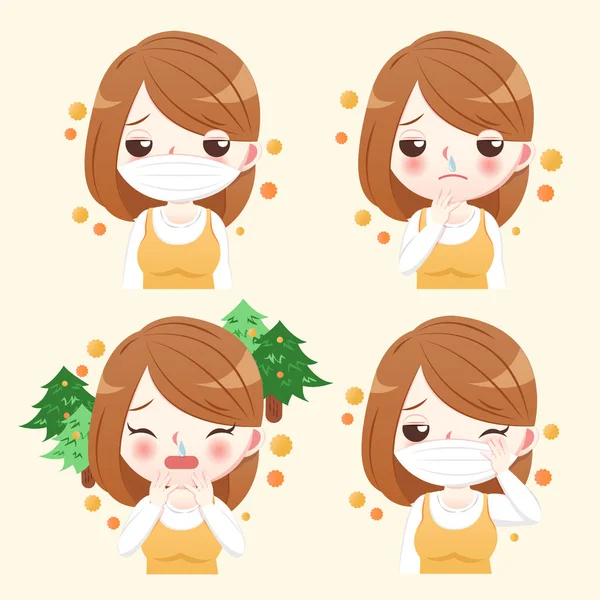 Cartoon Woman Hay Fever Concept Blue Background Stock Vector Image by ...