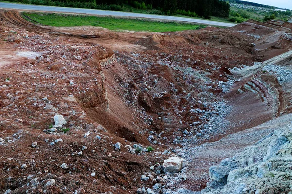 textures of various clay layers underground in clay quarry after ...