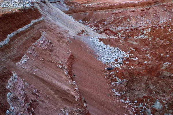textures of various clay layers underground in clay quarry after ...