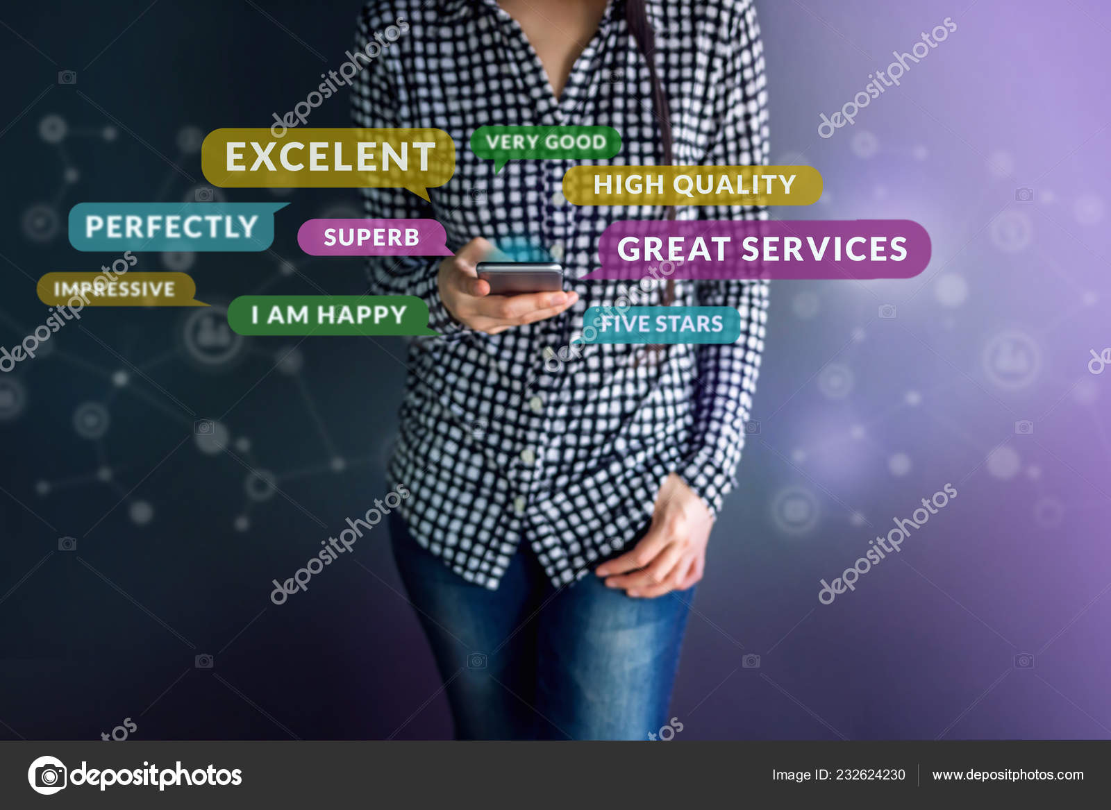 Customer Experience Concept Happy Client Using Smart Phone Reading ...