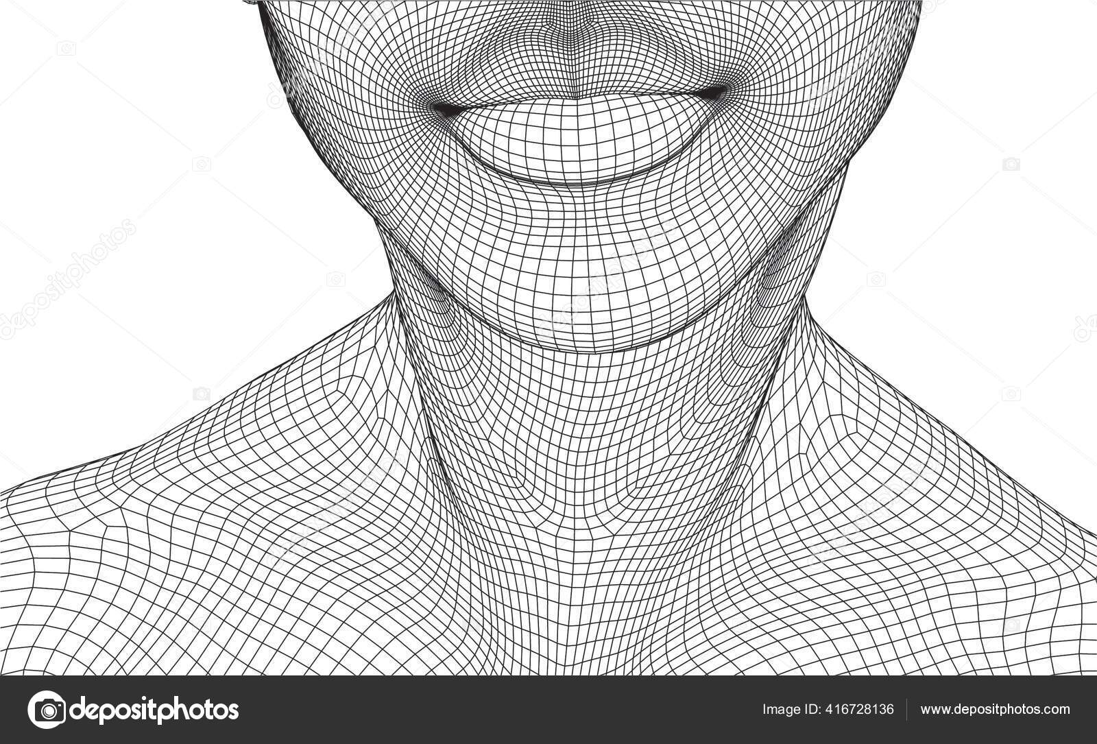 Three Dimensional Female Face Square Polygons Black White Style Stock ...