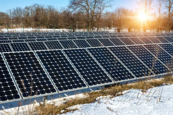 Winter snow landscape of solar panel, photovoltaic, alternative ...