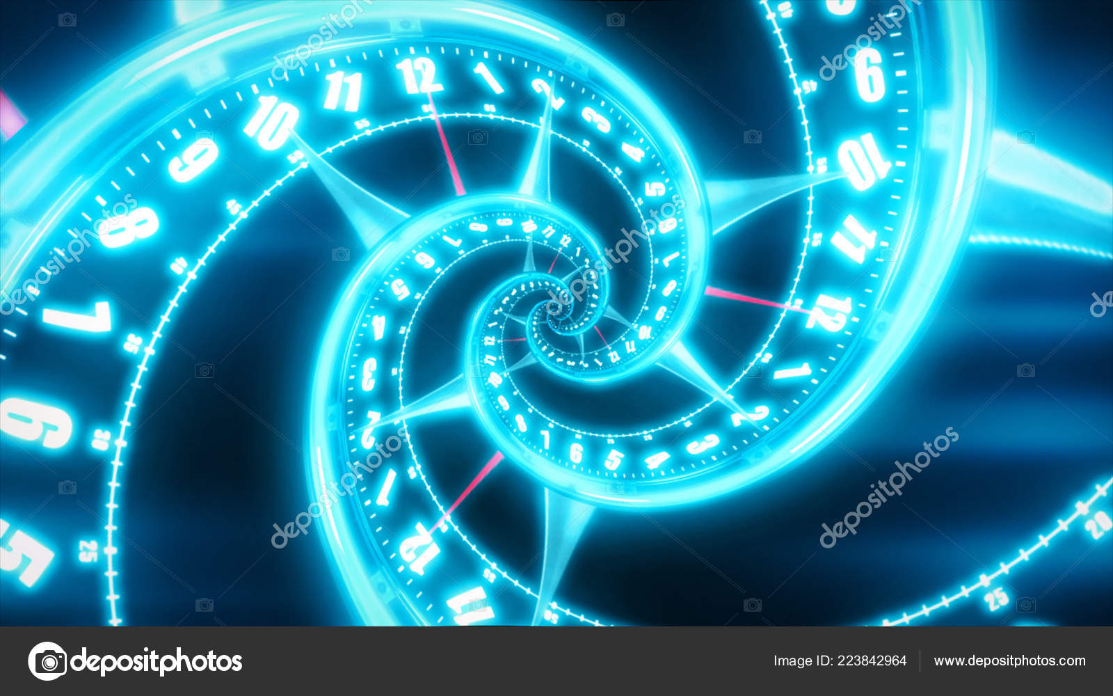 Rotating Spiral Luminous Clock Numbers Abstract Illustration — Stock ...