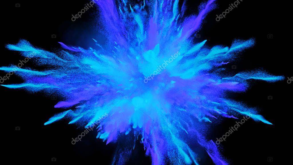 CG 3d ilustración de explosión de polvo con colores azul y violeta ...