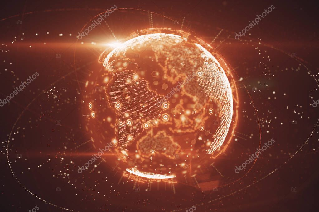 3d ilustración de planeta digital tierra datos resumen de una red de ...