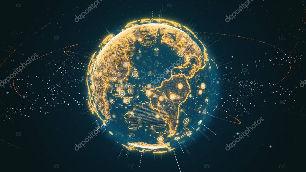 3d ilustración de planeta digital tierra datos resumen de una red de ...
