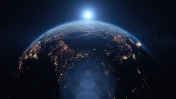 Planeta Země z vesmíru. Nádherná světová obloha při východu slunce ...