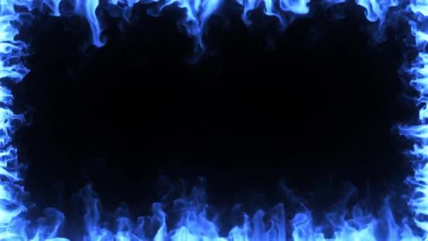 Blue magic fire burns in slow motion. Fiery frame around the screen on ...