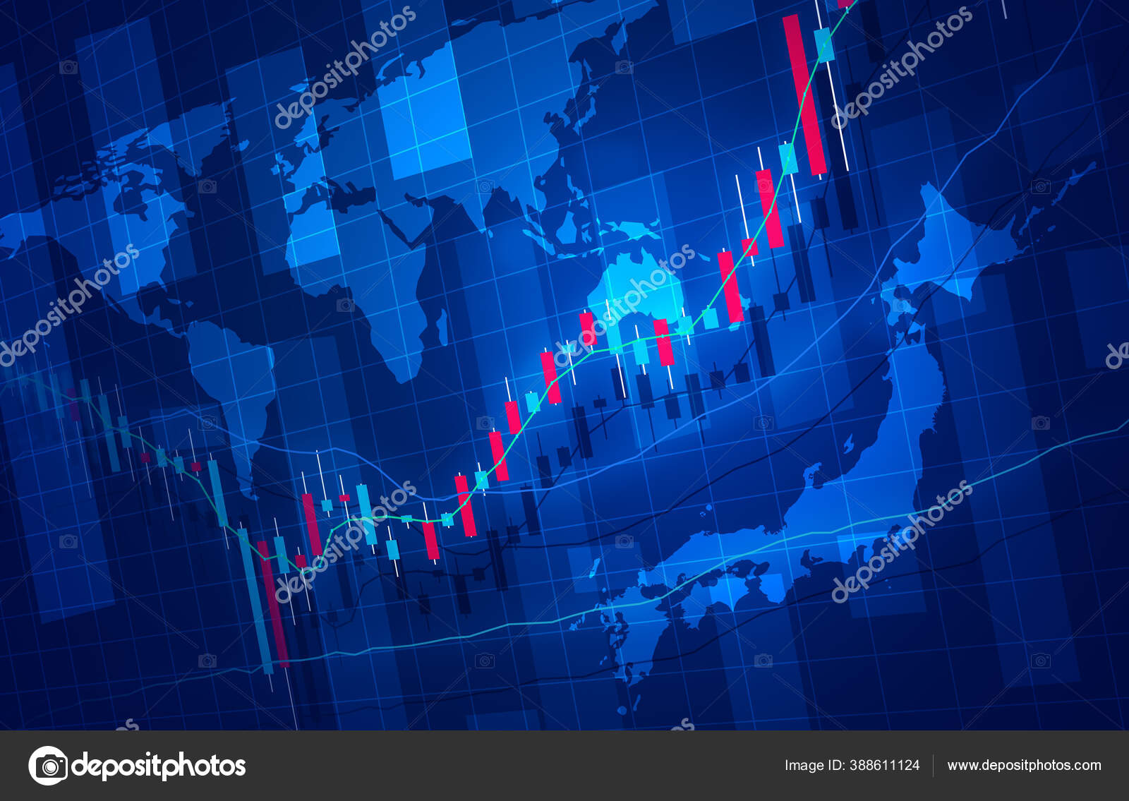 Stock Price Rise Chart Image Background Map Image Blue — Stock Photo ...