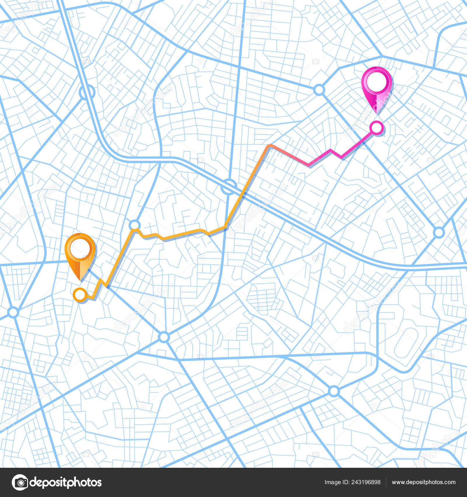 Blue Gps Navigator Pins Blue Roads Map White Background Stock Vector ...