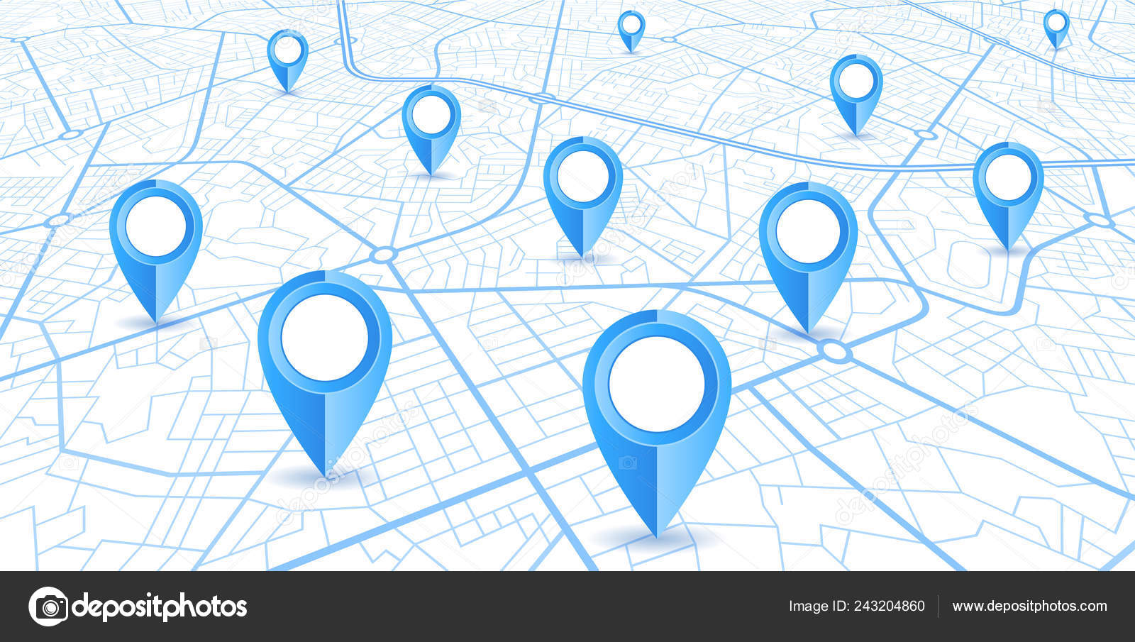 Blue Gps Navigator Pins Blue Roads Map White Background Stock Vector by ...