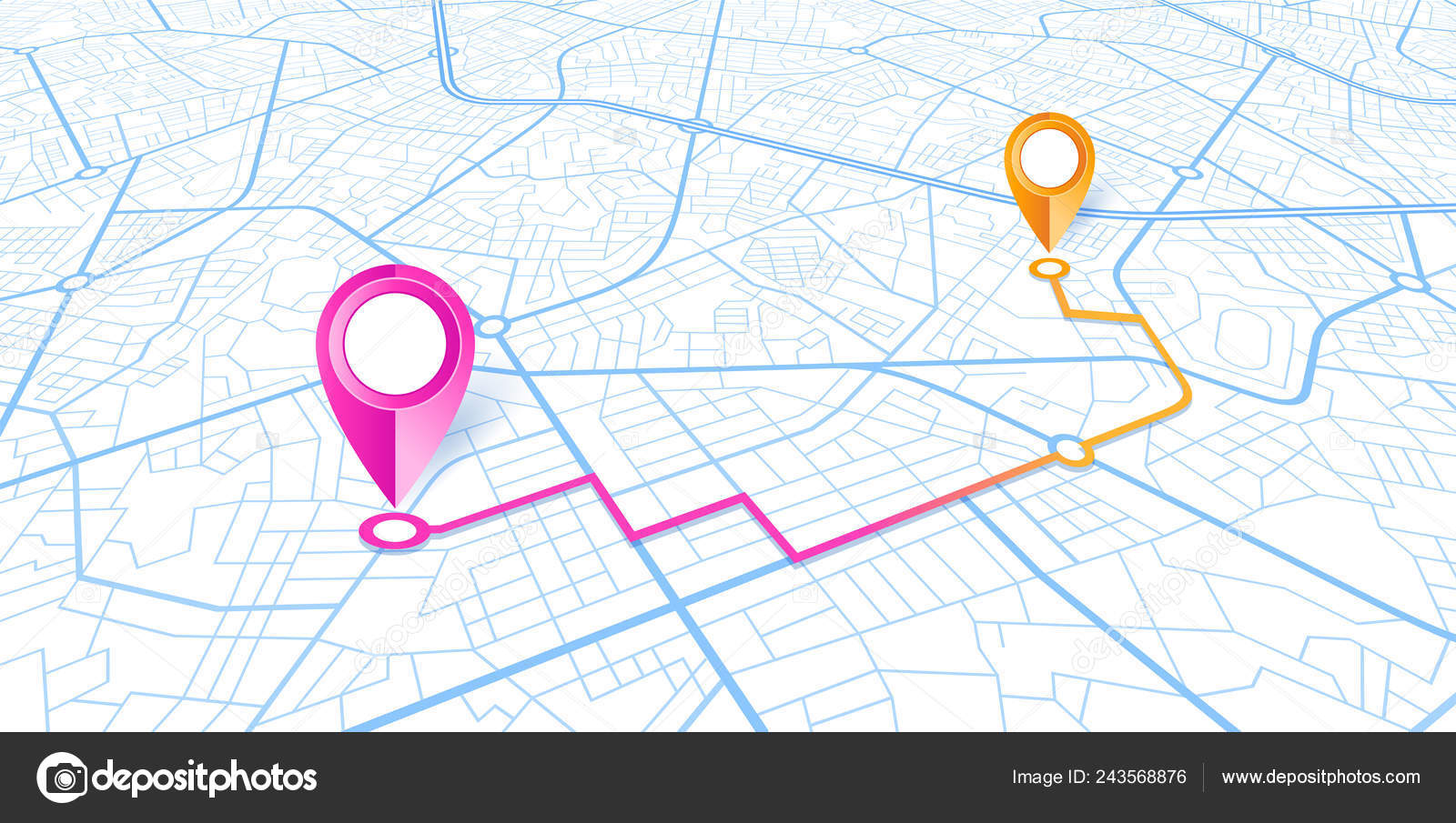 Blue Gps Navigator Pins Blue Roads Map White Background Stock Vector by ...