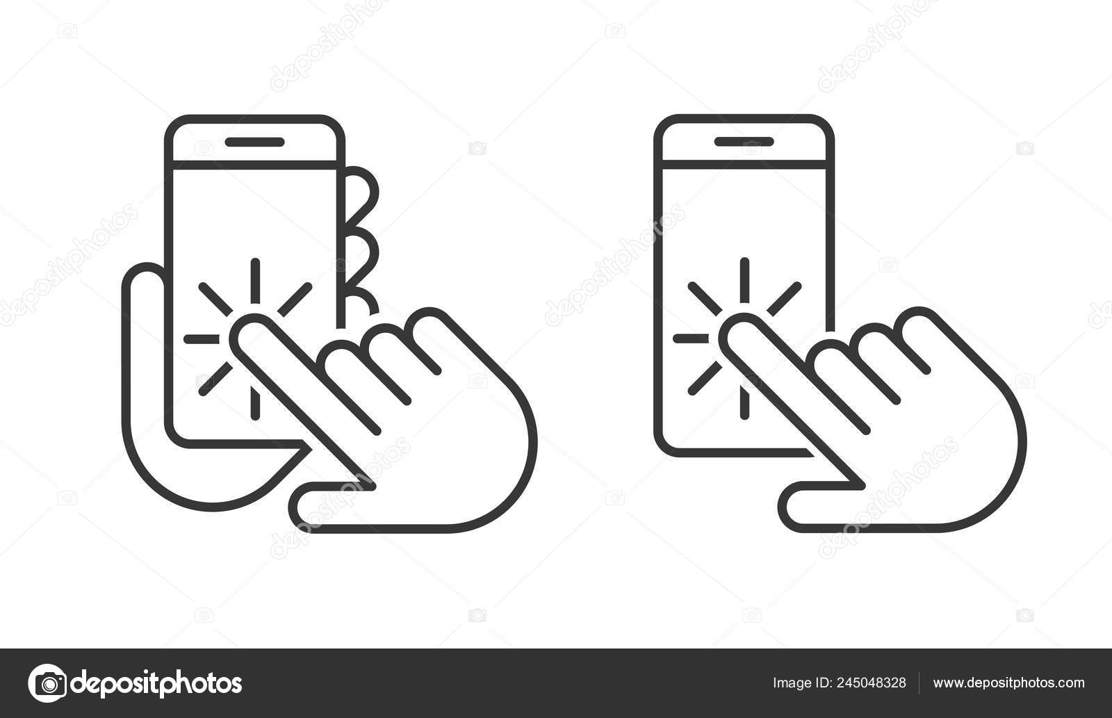 Manos Sosteniendo Usando Conjunto Iconos Smartphone Blanco Vector de ...