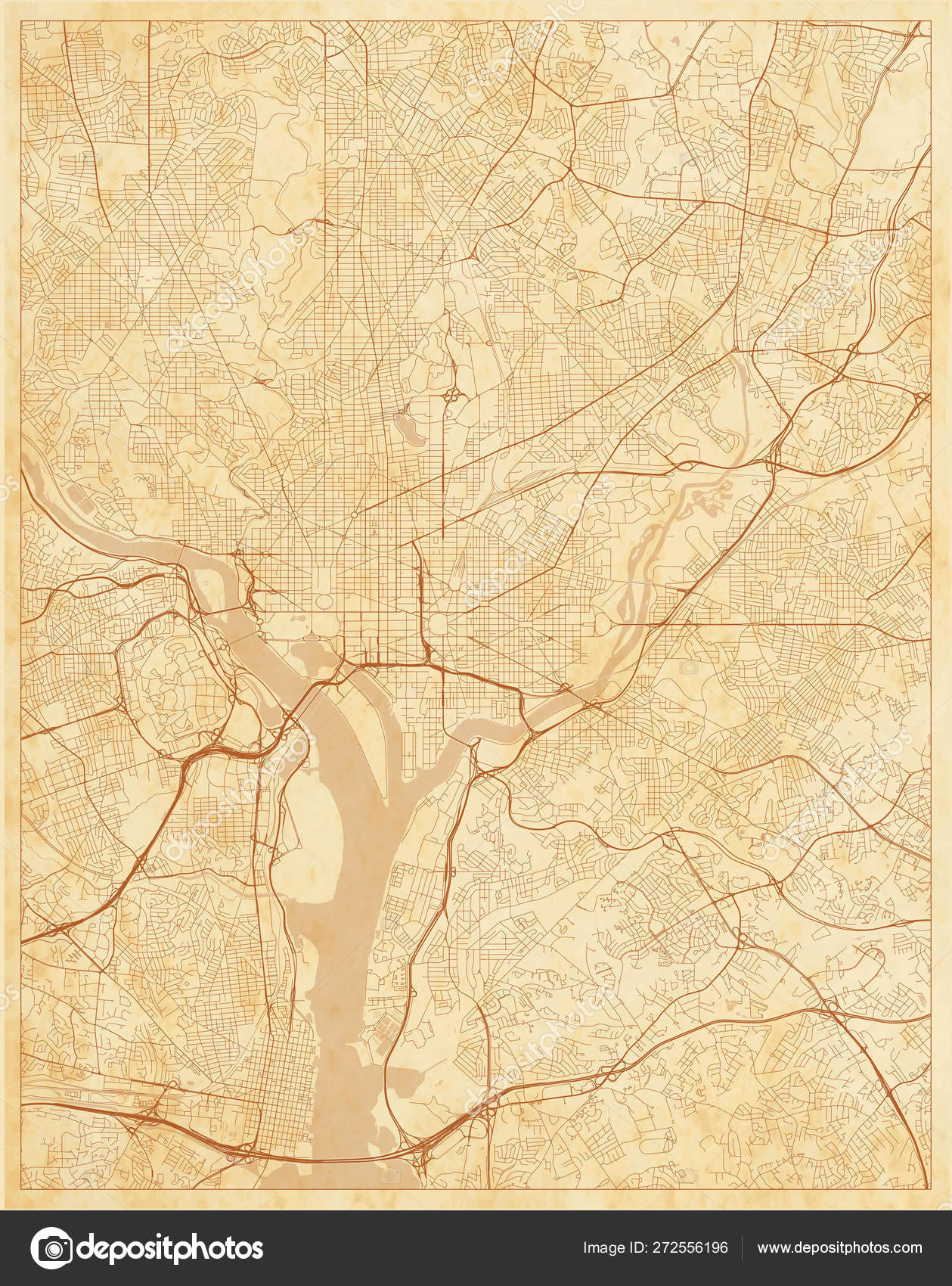 Vector city map of Washington DC, District of Columbia, US on a Stock ...