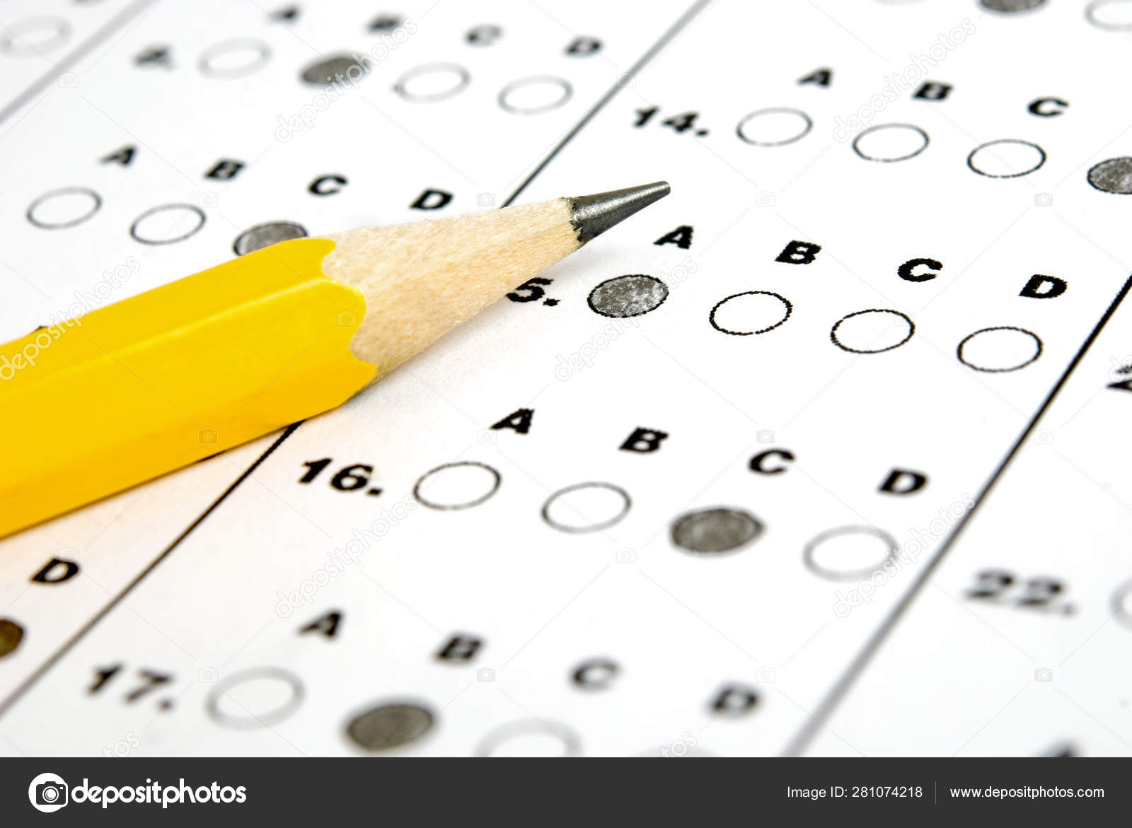 Test answer sheet with pencil. Examination test. Education conce ...