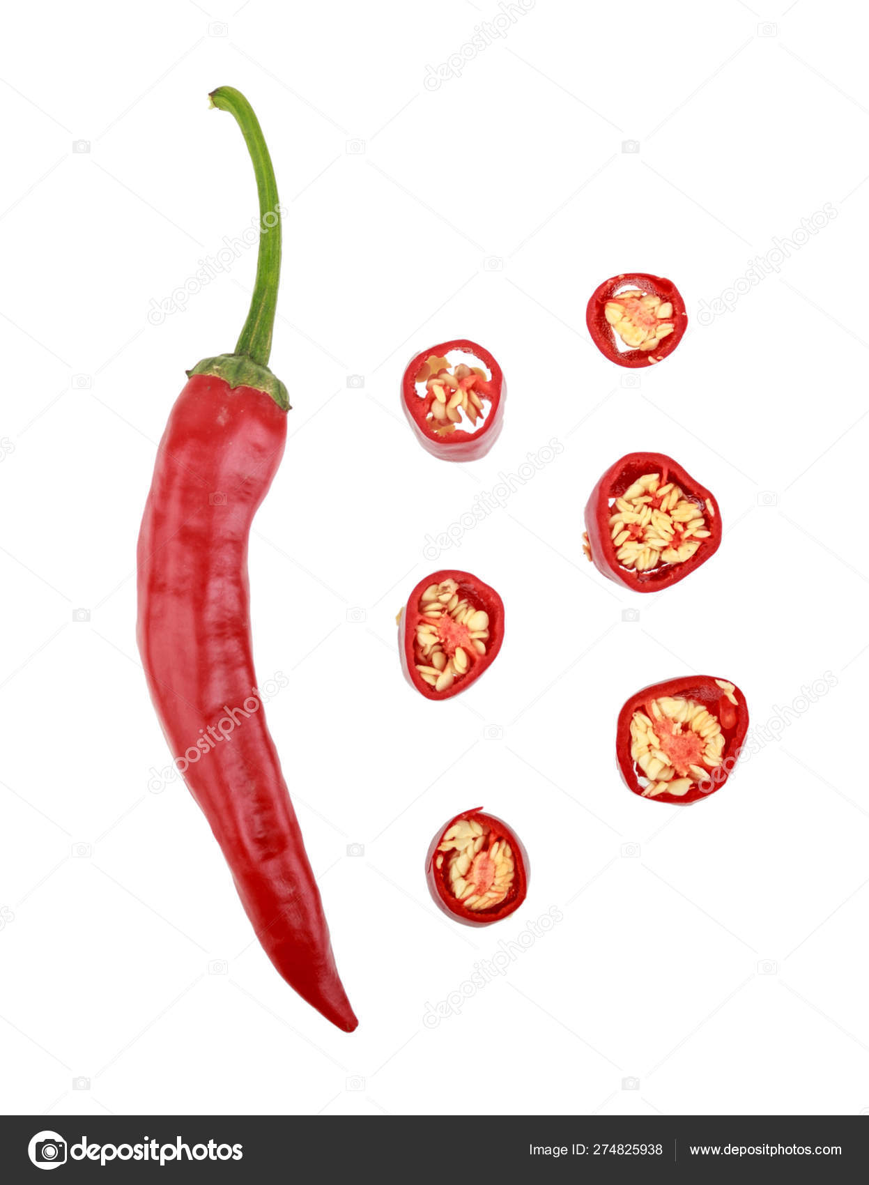 Red Hot Spicy Chilli Pepper Slices Seeds Isolated White Background ...