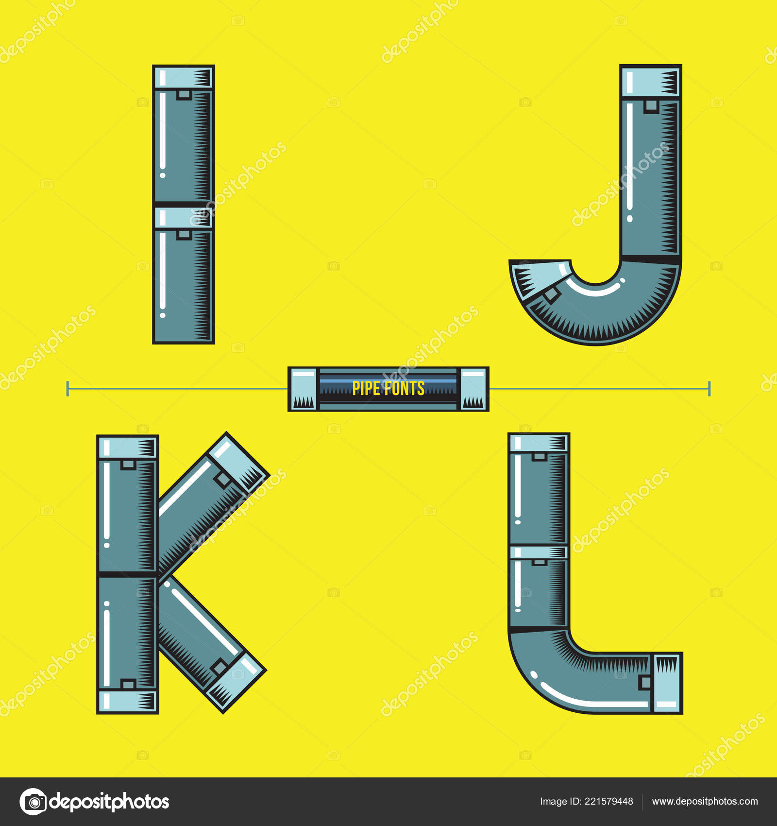 Vector Graphic Alphabet Set Metal Pipes Comic Font Style Stock Vector ...