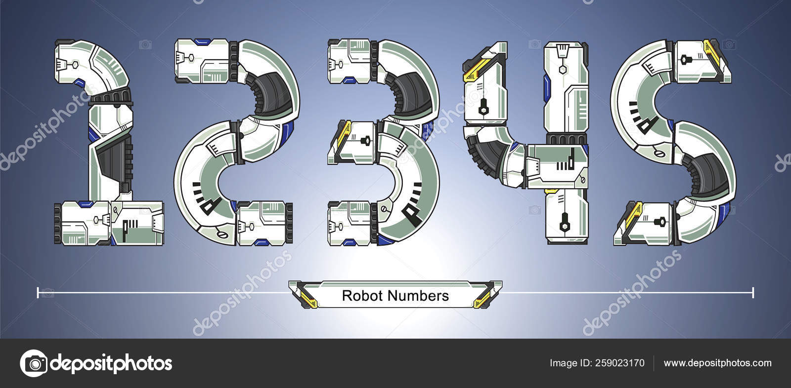 Numbers Robot futuristic technology style in a set 12345 Stock Vector ...