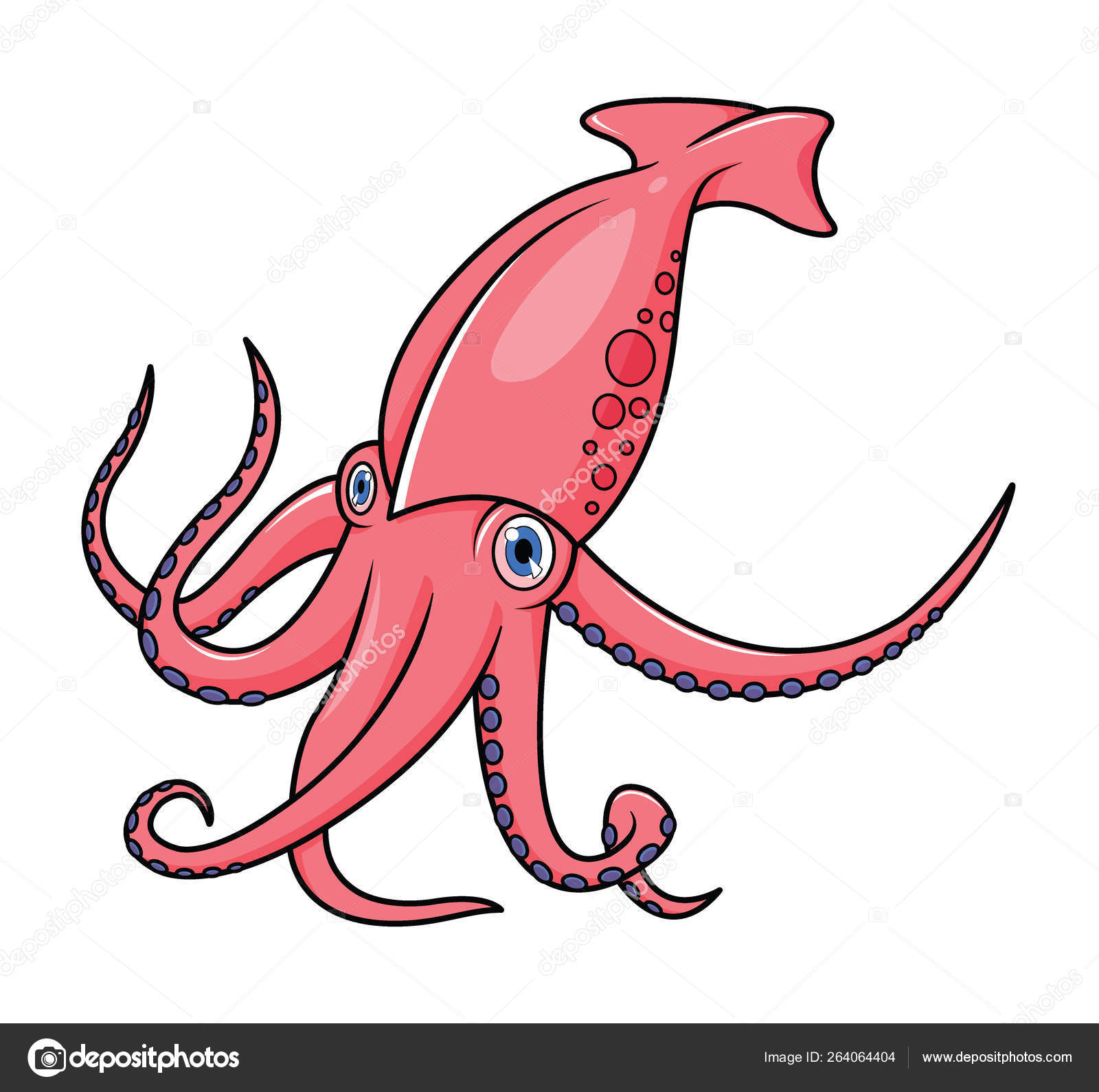 Image vectorielle Mignon calmar dessin animé isolé sur fond blanc par ...