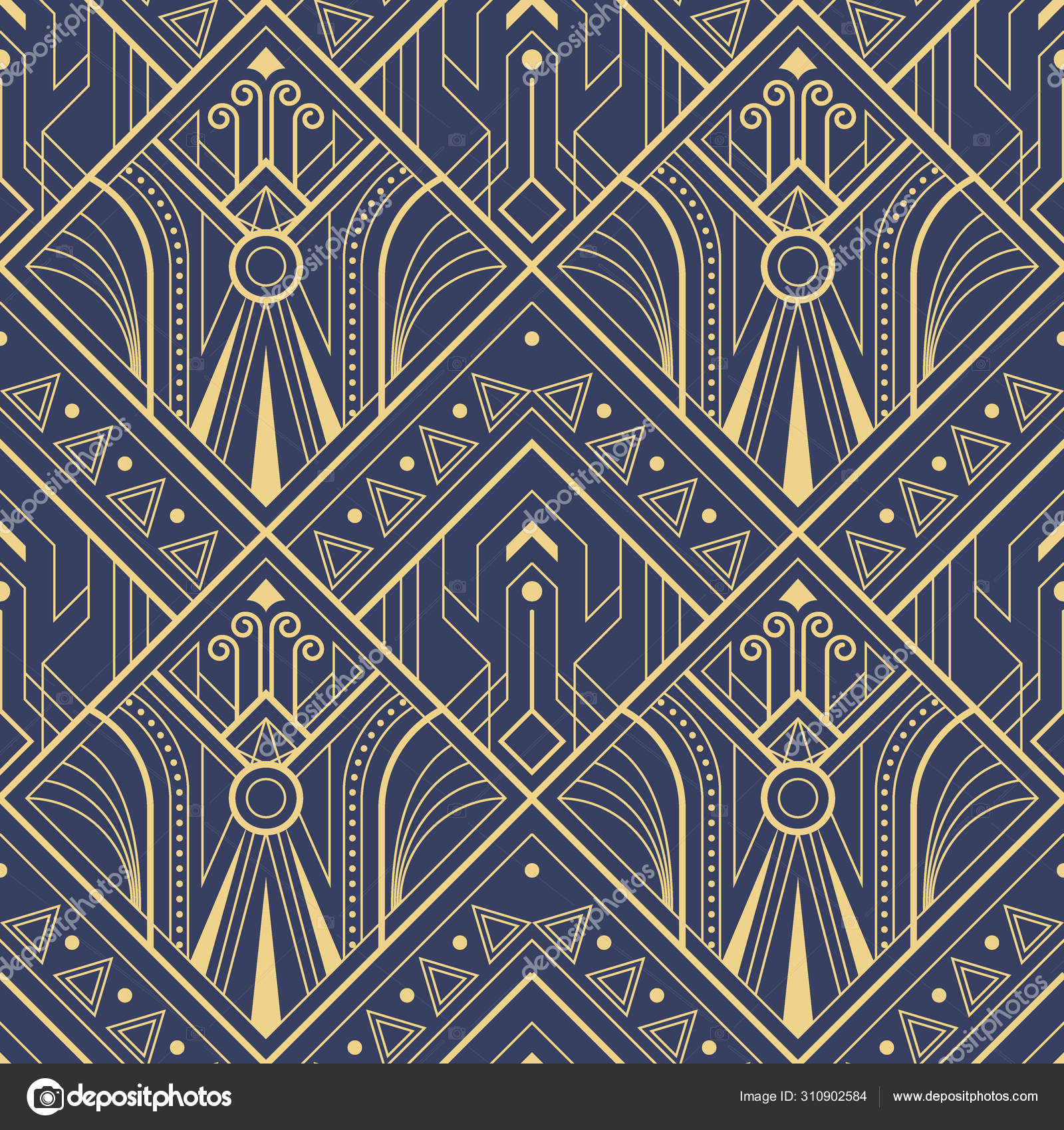 Abstract art deco geometric tiles pattern on blue background Stock ...