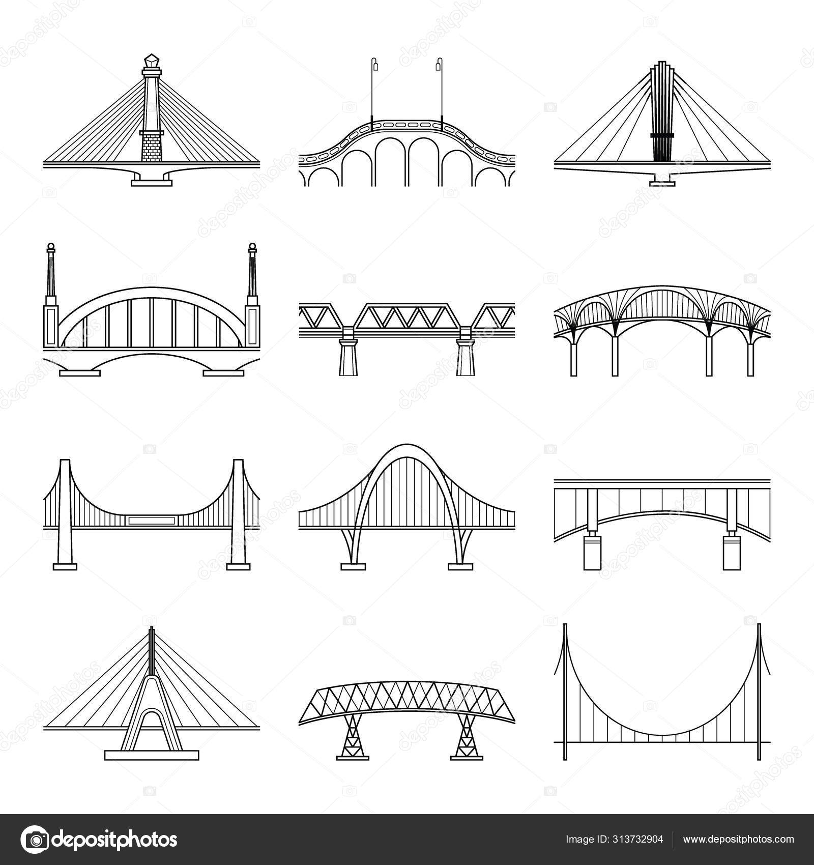 Conjunto de iconos lineales puentes vector . Vector de stock #313732904 ...