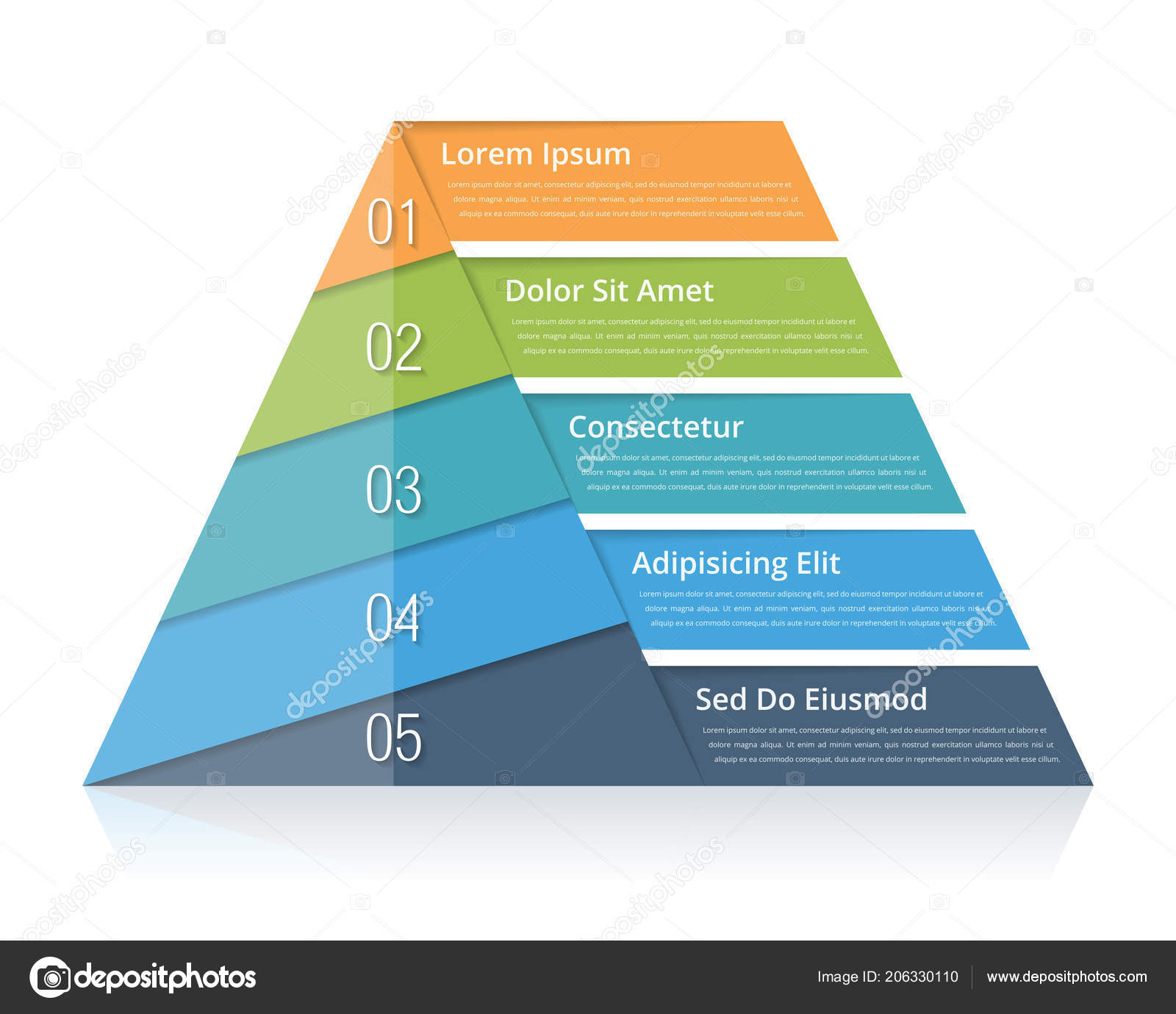 Bagan Piramida Dengan Lima Elemen Dengan Angka Dan Teks Pola Vektor ...