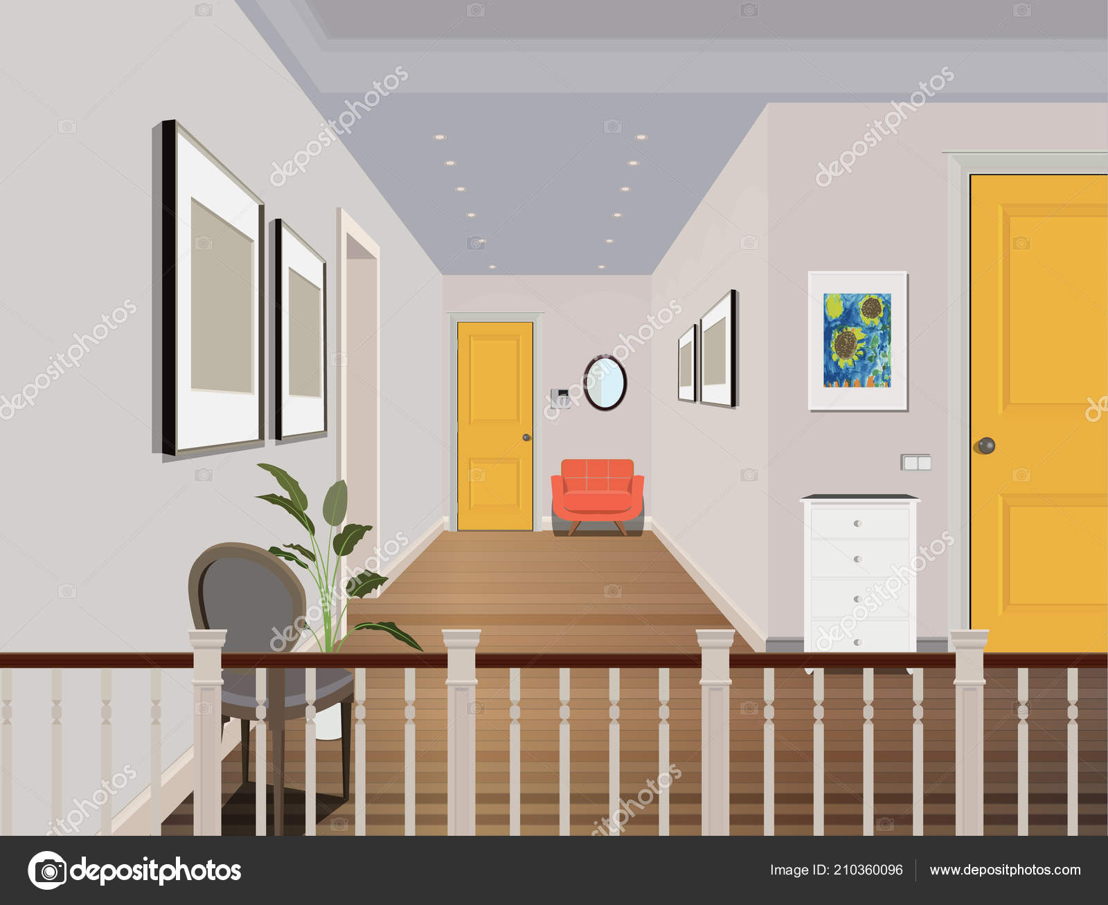 Vintage Interior Hallway Design Modern Room Symbol Furniture Stock ...