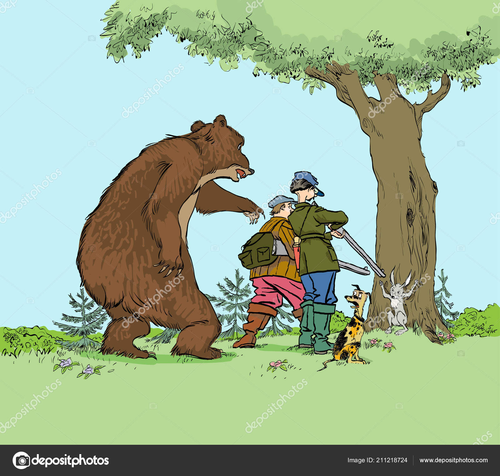 Bear hunting hunters. Hunter trophy hunt prey of bear and hare for ...