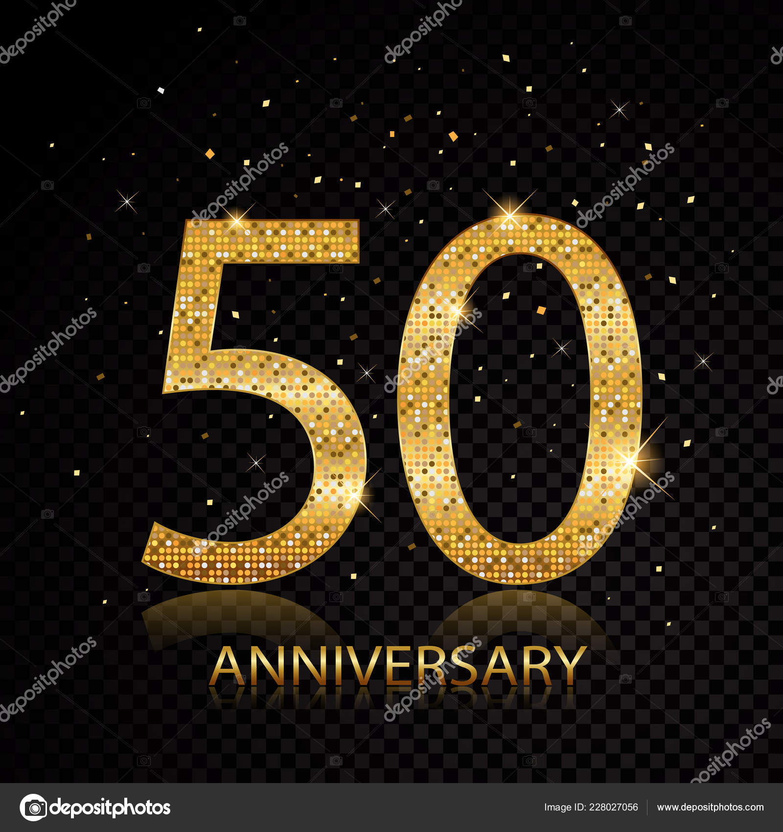 50 anniversary golden numbers isolated on black transparent background ...