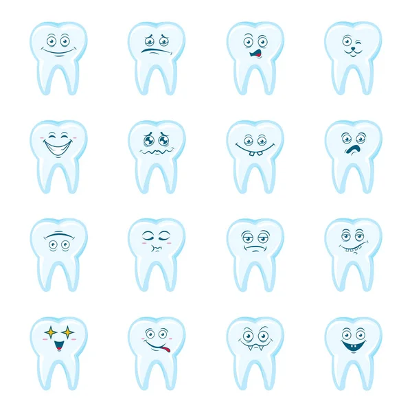Funny Teeth Characters Different Emotions Set Dentistry Treatment ...