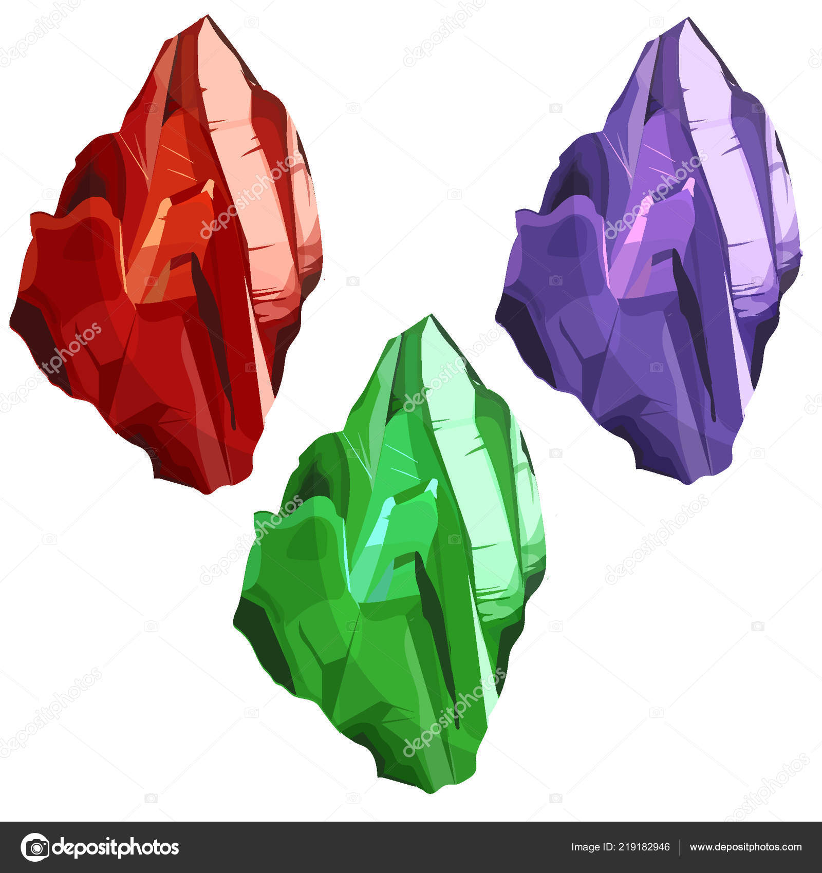 Crystal vector set. Crystalline stone or gem. Precious gemstone. Magic ...