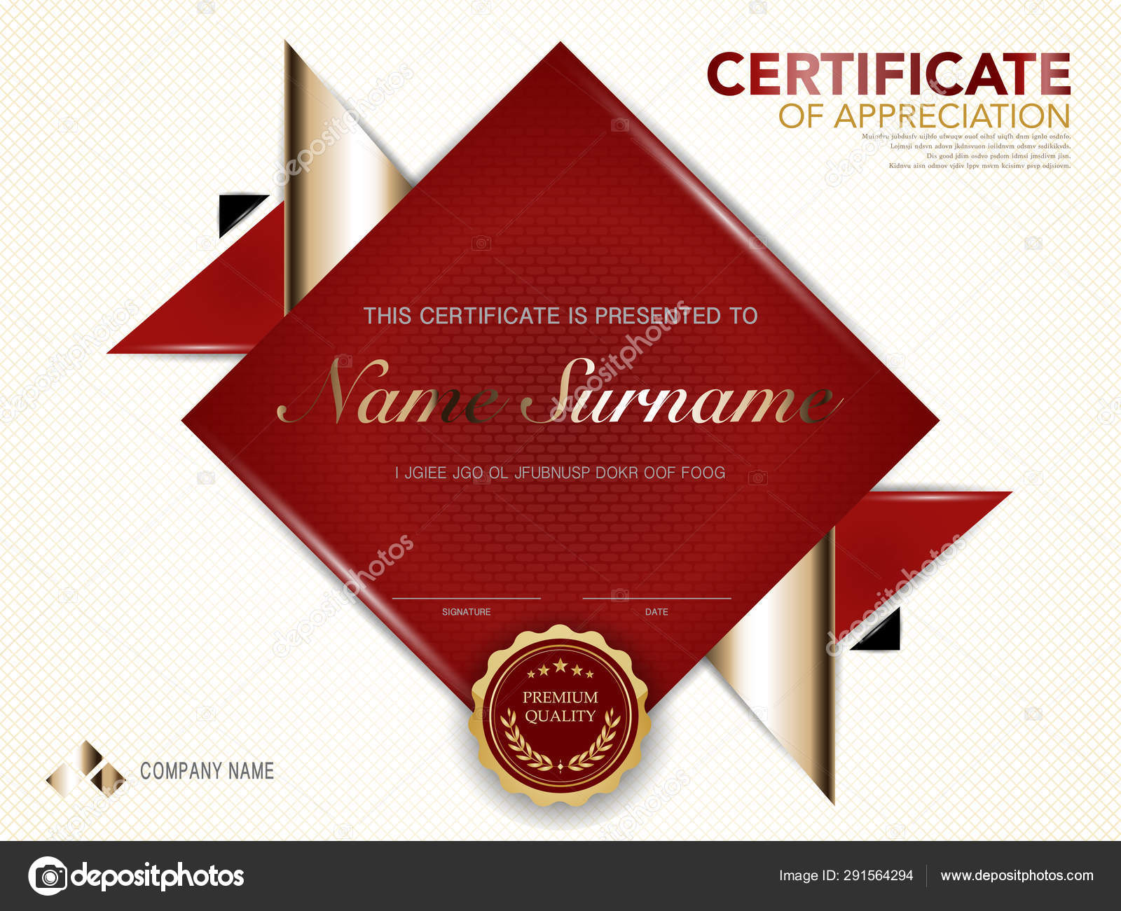 Diploma Certificate Template Red Gold Color Luxury Modern Style Vector