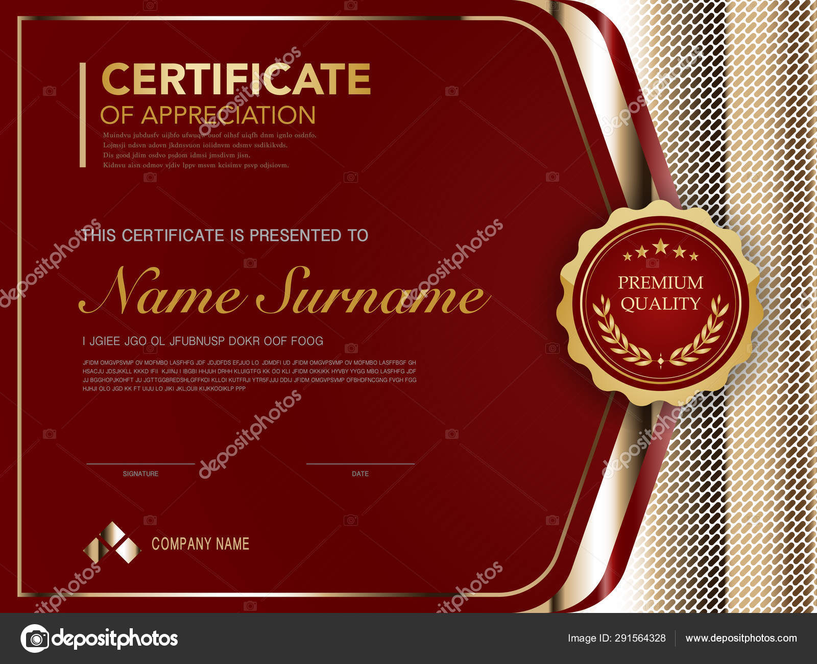 Diploma Certificate Template Red Gold Color Luxury Modern Style Vector
