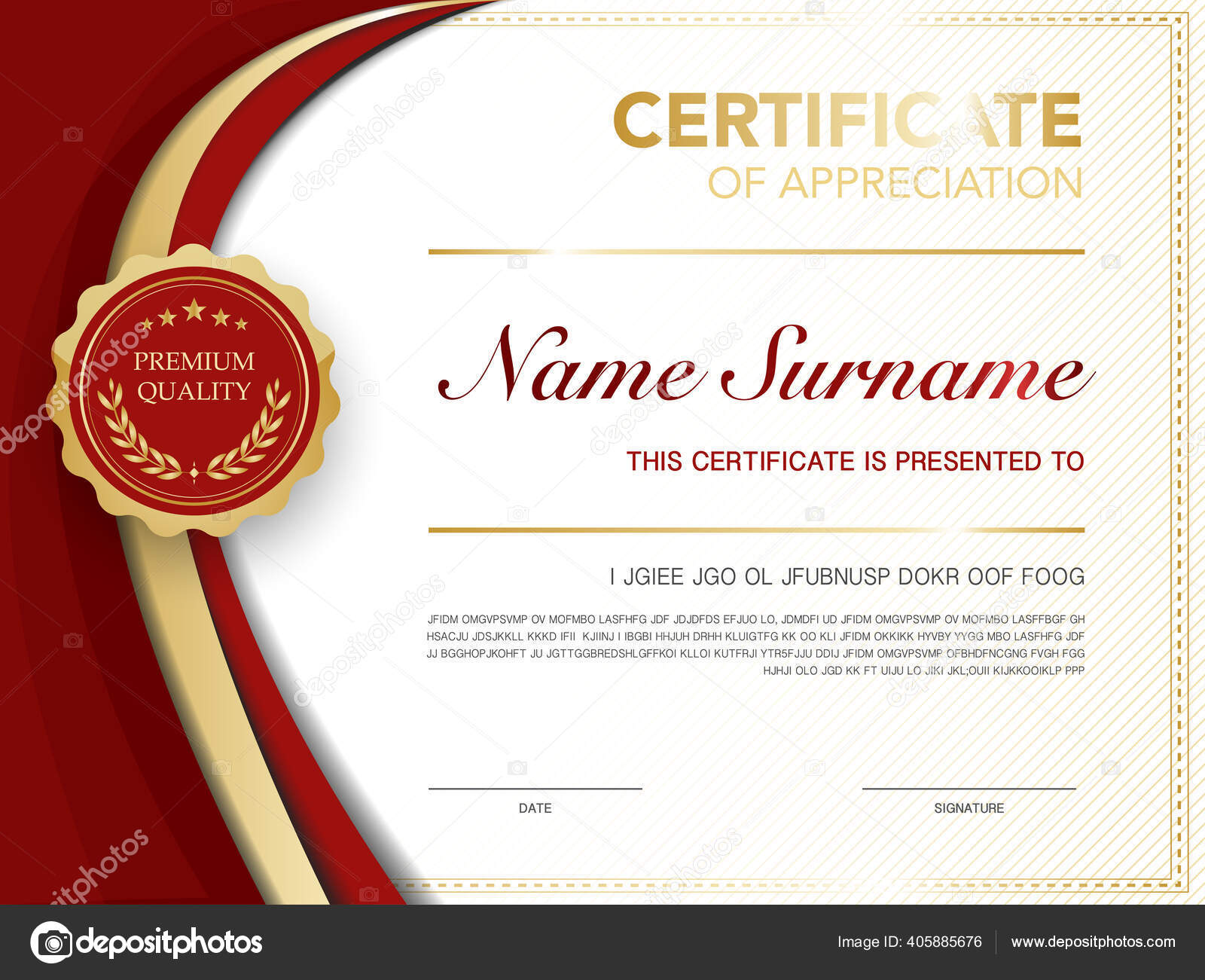 Diploma Certificate Template Red Gold Color Luxury Modern Style Vector ...