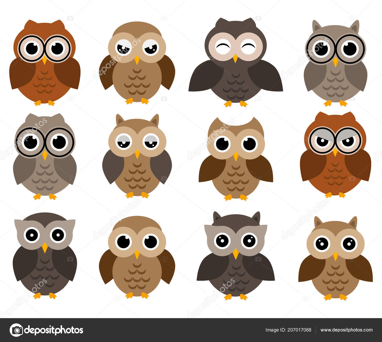 Owls Icons Bright Owls Different Emotions Different Characters Owls ...
