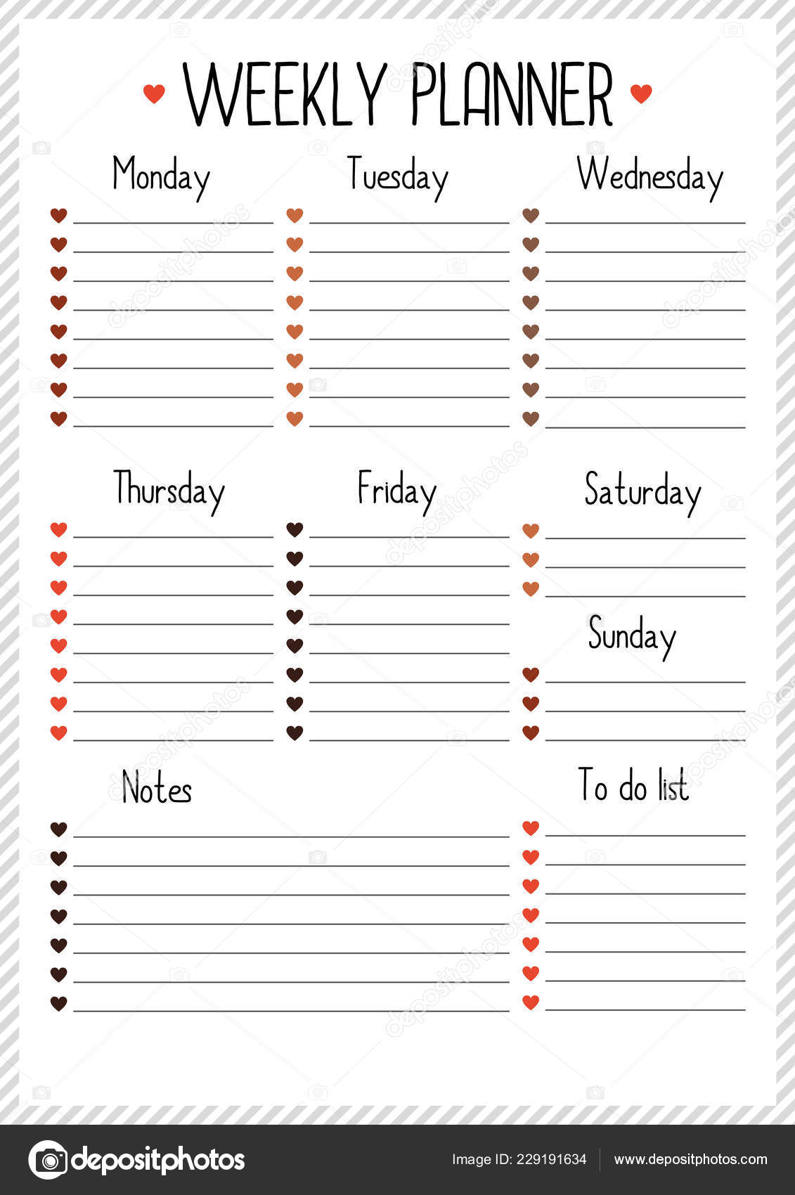 Weekly Planner Diary Notebook Printable Planner Vector Illustration ...