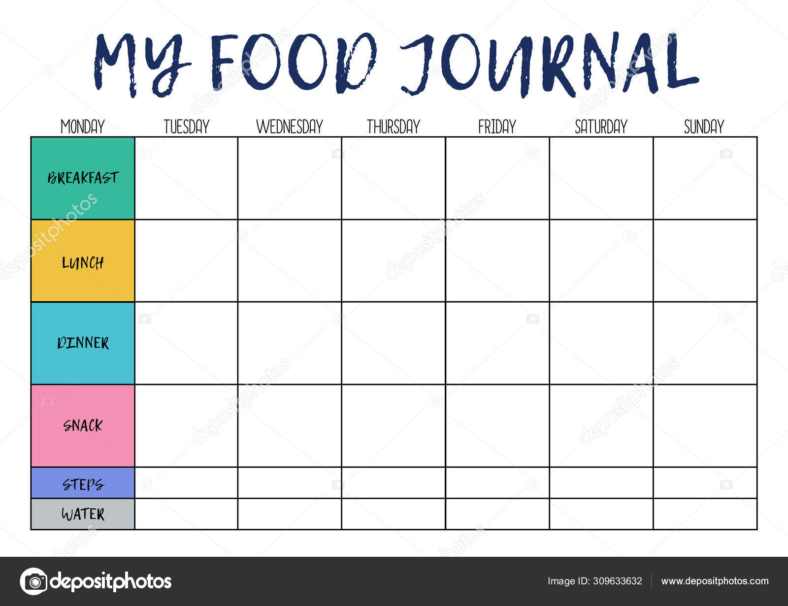 Food tracker, comfortable planner for organiser. Concept of healthy ...