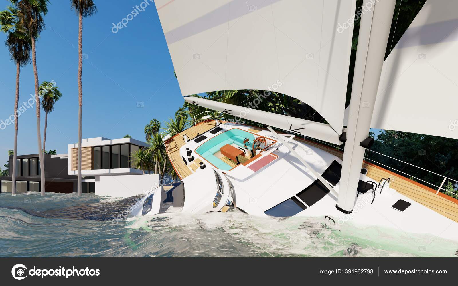 Flooded road during a flood caused by heavy rain 3d rendering — Stock ...