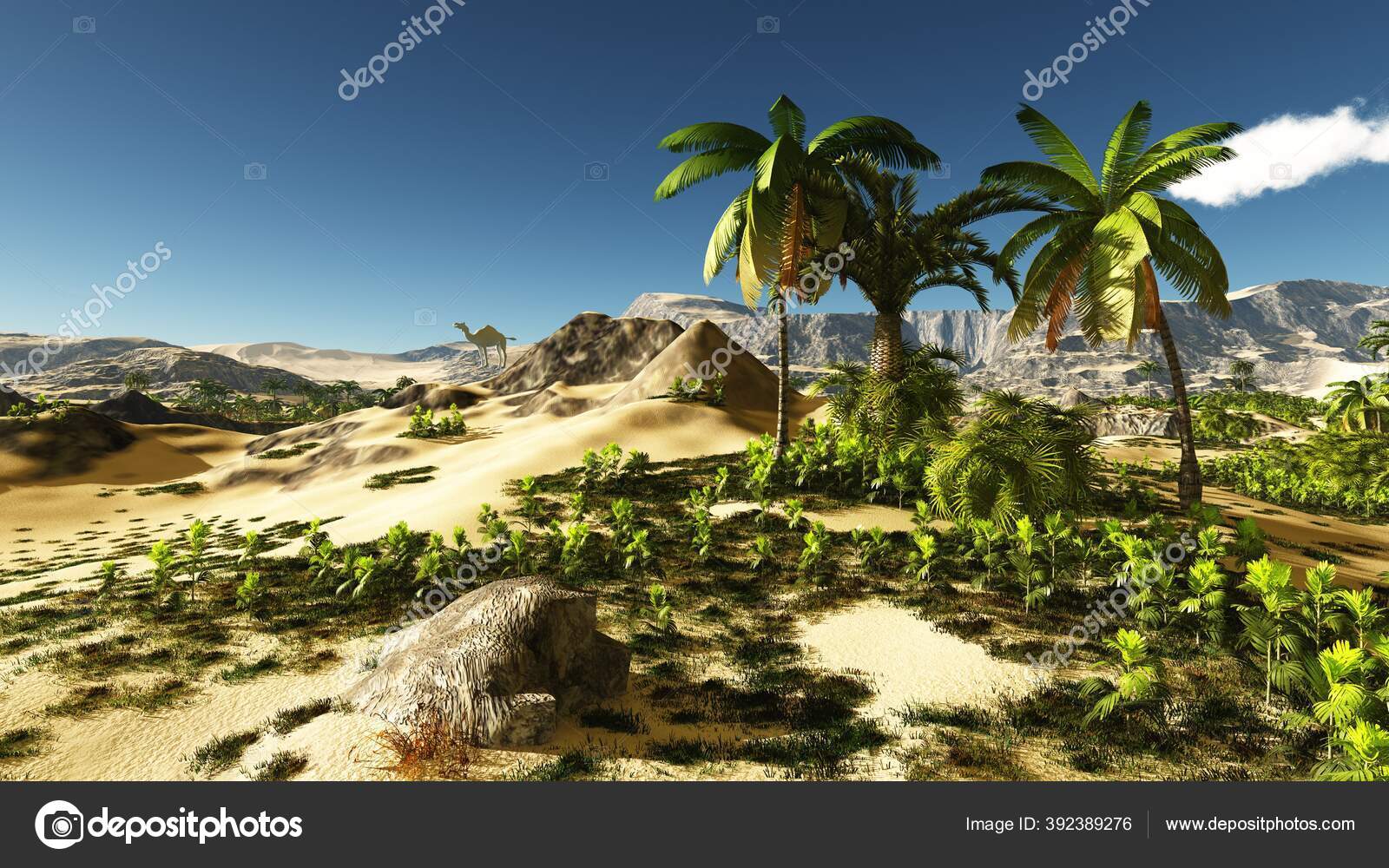 Beautiful natural background -African oasis 3d rendering Stock Photo by ...