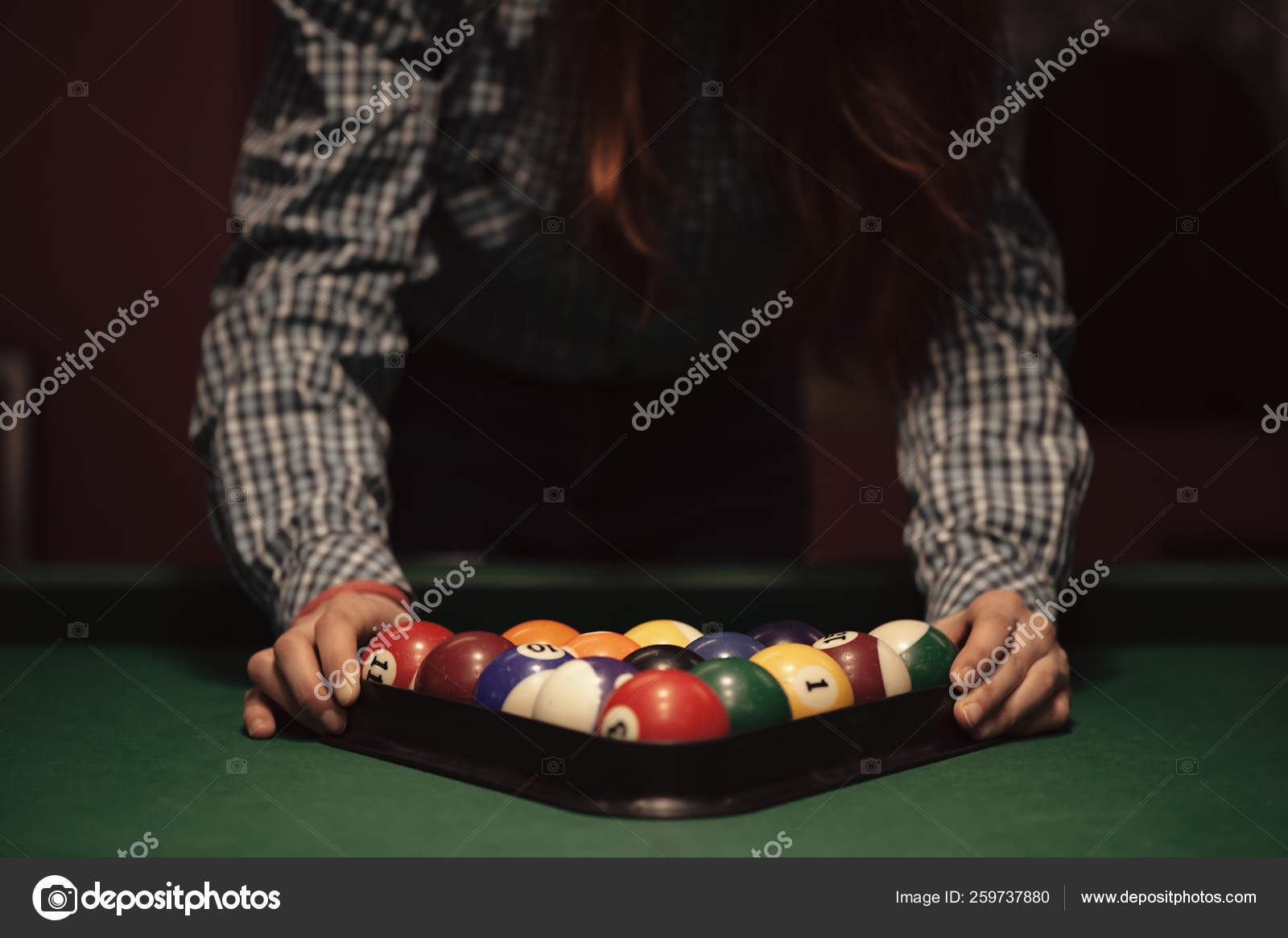 American Billiard Poule Triangle Billiard Balls Man Getting Ready Start ...