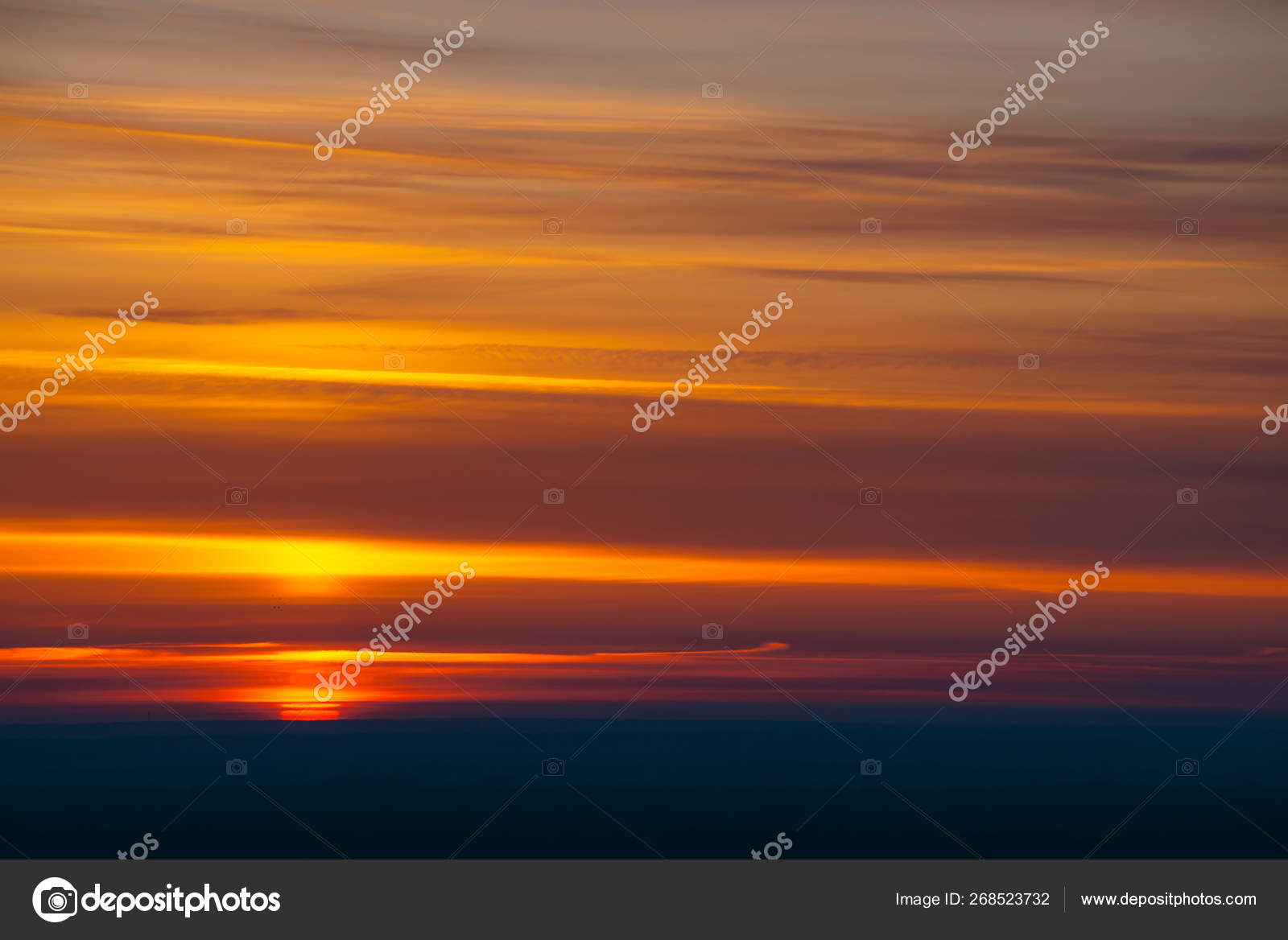 Big Red Sun Circle Rises Out Dark Horizon Background Varicolored ...