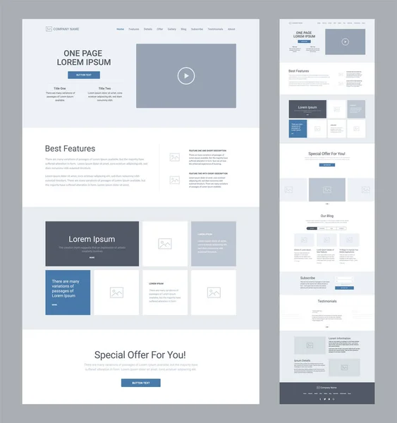 One Page Website Design Template Business Landing Page Wireframe Flat ...