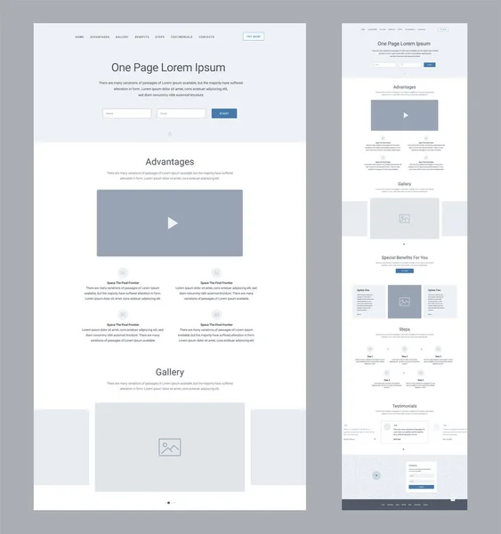One Page Website Design Template Business Landing Page Wireframe Flat ...