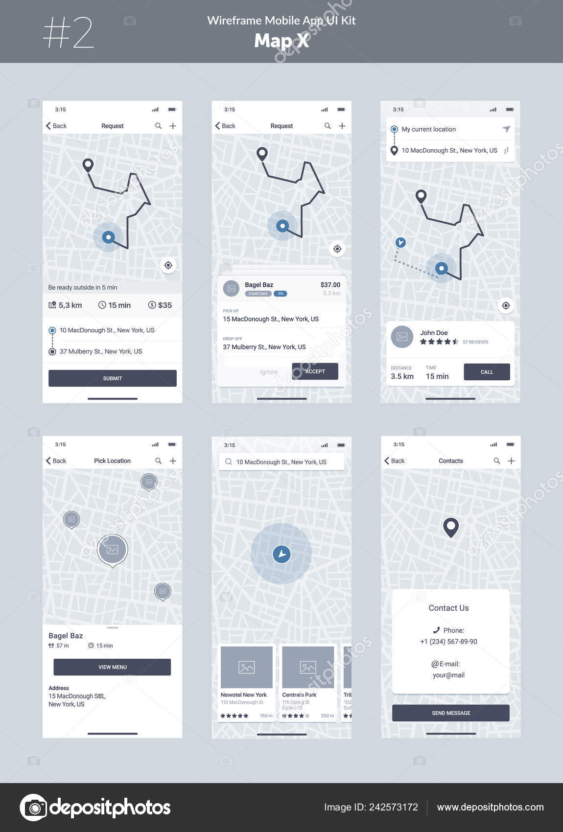Wireframe Kit Mobile Phone Mobile App Design New Map Position Stock ...