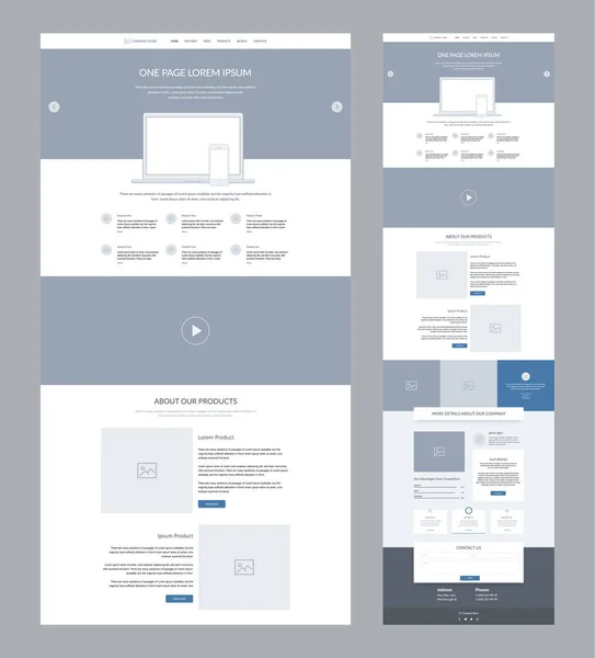 One Page Website Design Template Business Landing Page Wireframe Flat ...