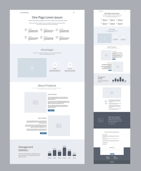 One Page Website Design Template Business Landing Page Wireframe Flat ...
