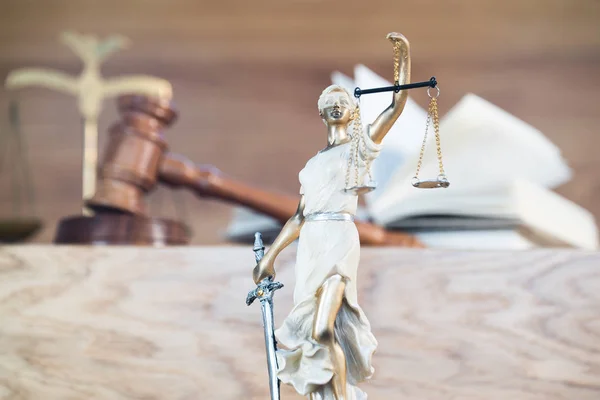 Sculpture of themis, femida or justice goddess on bright blue sky copy ...