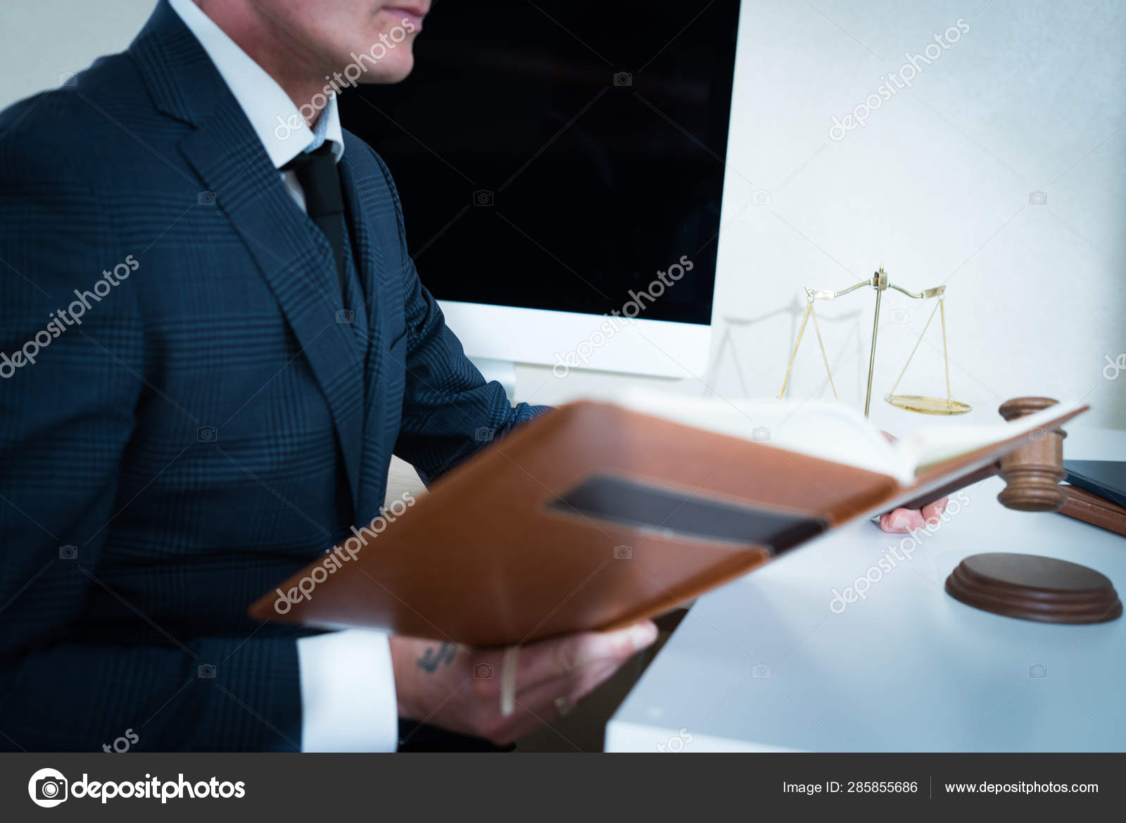 Judge Sitting Wooden Table Working Office — Stock Photo © AerialMike ...